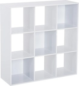Bílá knihovna HOMCOM pro domácnost a kancelář, moderní regál s 9 přihrádkami z dřevotřísky, 91x29,5x91cm