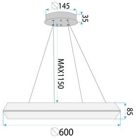 Toolight Závěsné LED osvětlení E26 APP1768-CP 60 cm zlaté