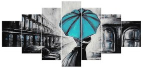 Gario Ručně malovaný obraz Tyrkysový polibek v dešti - 7 dílný Rozměry: 210 x 100 cm