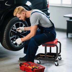 Costway Pojízdná dílenská stolička s nosností 185 kg polstrovaná mechanická