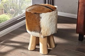 Designový taburet Goat z pravé kůže s kožešinou Teak 45cm