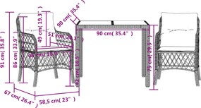 3dílný bistro set s poduškami černý polyratan 3212018