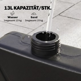 Outsunny Zátěž na Slunečník 4-dílný Základ pro Slunečník Plnitelný 52 kg Vody nebo 68 kg Písku HDPE Černá
