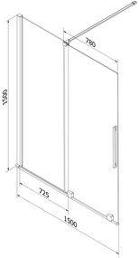 Mexen Velar, 2-křídlová posuvná vanová zástěna 150 x 150 cm, 8mm čiré sklo, zlatý matný profil, 896-150-000-01-55