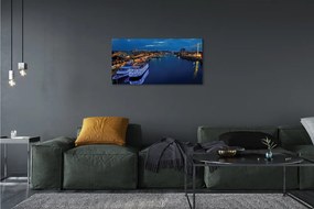 Obrazy na plátně Loď moře město na noční obloze 140x70 cm
