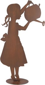 Rezavá kovová dekorace děvče s konvičkou - 36*12*62 cm