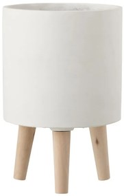 Cementový bílý květináč na dřevěných nožkách - Ø19,5*30 cm