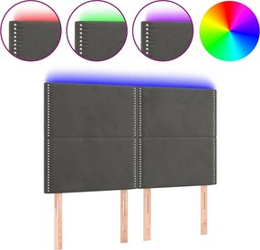 Čelo postele s LED tmavě šedé 144x5x118/128 cm samet 3122333