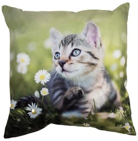 Zelený povlak na polštář s koťátkem – 45x45 cm