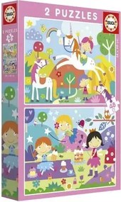 EDUCA Puzzle Jednorožci a Víly / 2x48 dílků / od 4 let
