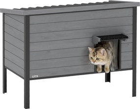 PawHut voděodolný dřevěný kočičí domek se sklápěcí střechou a vyjímatelnou podlahou, 85 x 55 x 70 cm – venkovní / vnitřní úkryt pro 1–2 kočky (až 12 k