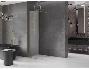Mexen Velar, sprchová zástěna s posuvnými dveřmi Walk-in 100 x 200 cm, 8mm sklo námraza, zlatá lesklá, 871-100-000-33-50
