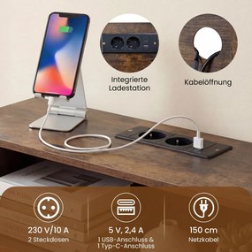 Costway Konzolový stolek s LED osvětlením a nabíjecí stanicí 3 do předsíně, úzký
