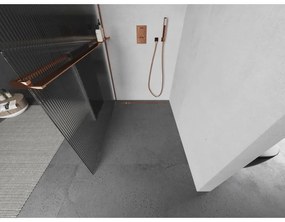 Mexen Kioto, sprchová zástěna s poličkou a ramínkem na ručníky 110 x 200 cm, 8mm sklo s žebrovým vzorem, růžové zlato profil, 800-110-121-60-09