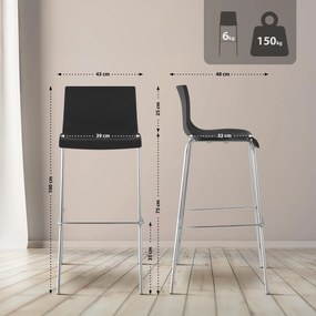 Barová židle Hoover chromovaná konstrukce čtyřnohá konstrukce – černá