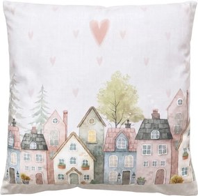 Béžový polštář se srdíčky a domky Hearts & Houses - 45*45*4 cm
