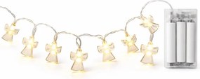 LED světýlka na baterie, akryloví andílci, 1,5 m, teple bílá, 10 diod, čirý kabel, IP20 interiér, 2 × AA