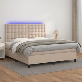 Box spring postel matrace a LED cappuccino 160x200cm umělá kůže,  3135956