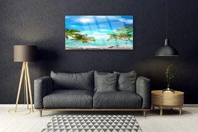 Obraz na skle Tropické Palmy Hamaka Pláž 140x70 cm