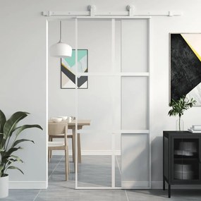 Posuvné dveře bílé 90 x 205 cm tvrzené sklo a hliník 155217