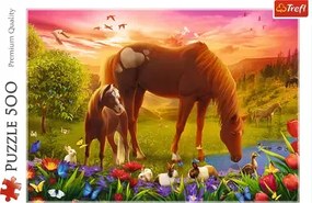 Trefl - Puzzle - Koně na louce / 500 dílků / 48 x 34 cm / věk 10+