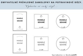 MANDLE SEKANÉ - omyvatelná samolepka na dózu, výběr rozměrů Ø 5 cm / 5 x 5 cm / 6 x 8 cm | DomaLEP tvar: ČTVEREC, barva: PRŮHLEDNÁ - ČERNÉ písmo, velikost: š. 5 cm x v. 5 cm - tučné písmo