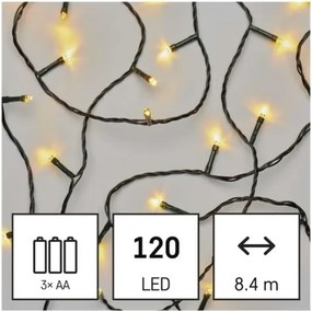 Vánoční osvětlení EMOS D4FW03 ZY2056 120LED řetěz 8,4m 3xAA teplá bílá s časovačem