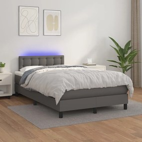 vidaXL Box spring postel s matrací a LED 120x200 cm umělá kůže [3134213] Barva: Šedá