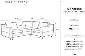 MAZZINI SOFAS Pětimístná rozkládací pohovka s úložným prostorem Narcisse pravý roh