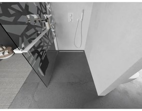 Mexen Kioto+, sprchová zástěna Walk-In s poličkou a věšákem 100 x 200 cm, 8mm čiré sklo bílý vzor, ​​bílý profil, 800-100-121-20-85