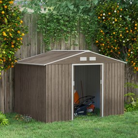 Outsunny kůlna na nářadí 4,9 m², zahradní kůlna s jednoplášťovou střechou, posuvné dveře, základy, 277 x 195 x 192 cm, pozinkovaná ocelová kůlna na n…