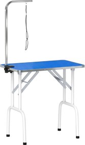 PawHut skládací stůl pro úpravu psů, protiskluzová plocha, nastavitelná nerezová paže, pro malé a střední psy, 81 × 48,5 × 80 cm, modrý