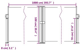 Zatahovací boční markýza hnědá 100 x 1 000 cm,  4004689