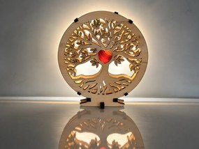 Li-Go "Strom života s achátovým srdcem" dřevěná lampa s dvojitým podsvícením  20x22 cm/dub provedení povrchu: bříza