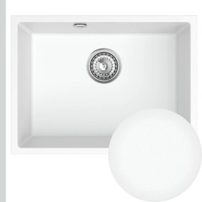 Sink Quality Crypton 60, kuchyňský granitový dřez 535x400x205 mm + chromový sifon, bílá, SKQ-CRY.W.1KBO.60.X