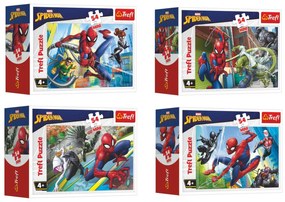 Trefl Minipuzzle 54 dílků Spidermanův čas 4 druhy v krabičce 9x6,5x4cm 40ks v boxu
