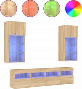 5dílná obývací stěna s LED dub sonoma kompozitní dřevo 3216745