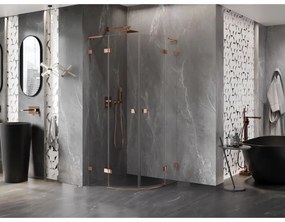 Mexen Lunar, L výklopný půlkruhový sprchový kout 100 x 100 cm, 8mm čiré sklo, profil růžové zlato, 833L-100L-100P-60-00