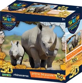 PRIME 3D Puzzle Ohrožené druhy: Nosorožec / 3D efekt / 100 dílků