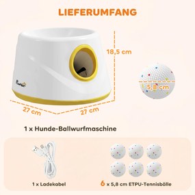 PawHut automatický vrhač míčků pro psy 6–14 m, žlutý