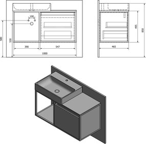 Sapho SKARA umyvadlová skříňka 100x49,5x46,5 cm černá mat/dub Alabama CG004-2222