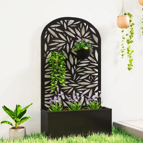 Outsunny vyvýšený truhlík s listovým trelážem — kovový květináč 61 × 23 × 113 cm pro zahradu, balkon a terasu