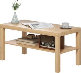 HOMCOM Konferenční stolek s 2 úložnými policemi do obývacího pokoje 90x45x44,5 cm Naturální