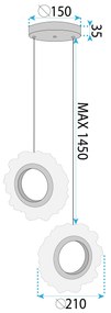 Toolight Toolight, LED závěsné osvětlení 2x21cm, 10W, 3000K, LHJ103-2CP, růžové zlato, OSW-60048