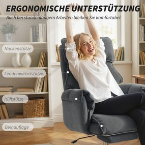 Ergonomická kancelářská židle HOMCOM s bederní oporou, výsuvnou opěrkou nohou a 360° otočným mechanismem — polární fleece, tmavě šedá