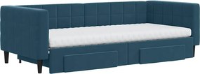 Válenda s přistýlkou a zásuvkami modrá 90 x 200 cm samet 3196762