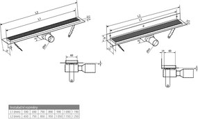 Gelco Manus Piastra nerezový podlahový žlab s roštem pro dlažbu 850 mm DN50 nerez GMP84