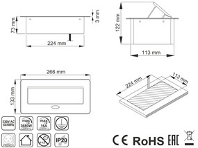 IN-LIGHT Výklopná zásuvka BOX 3x 230V s 3m kabelem - černá