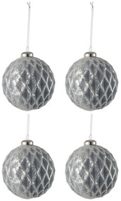 Sada šedých vánočních koulí se stříbrnou patinou ( 4ks) - 10*10*9 cm