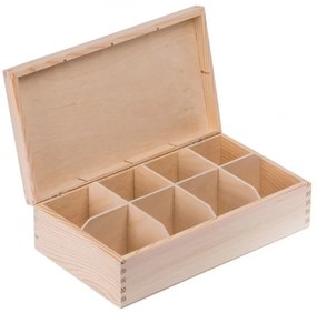 FK Dřevěná krabička na čaj s přihrádkami - 28x16x8 cm, Přírodní